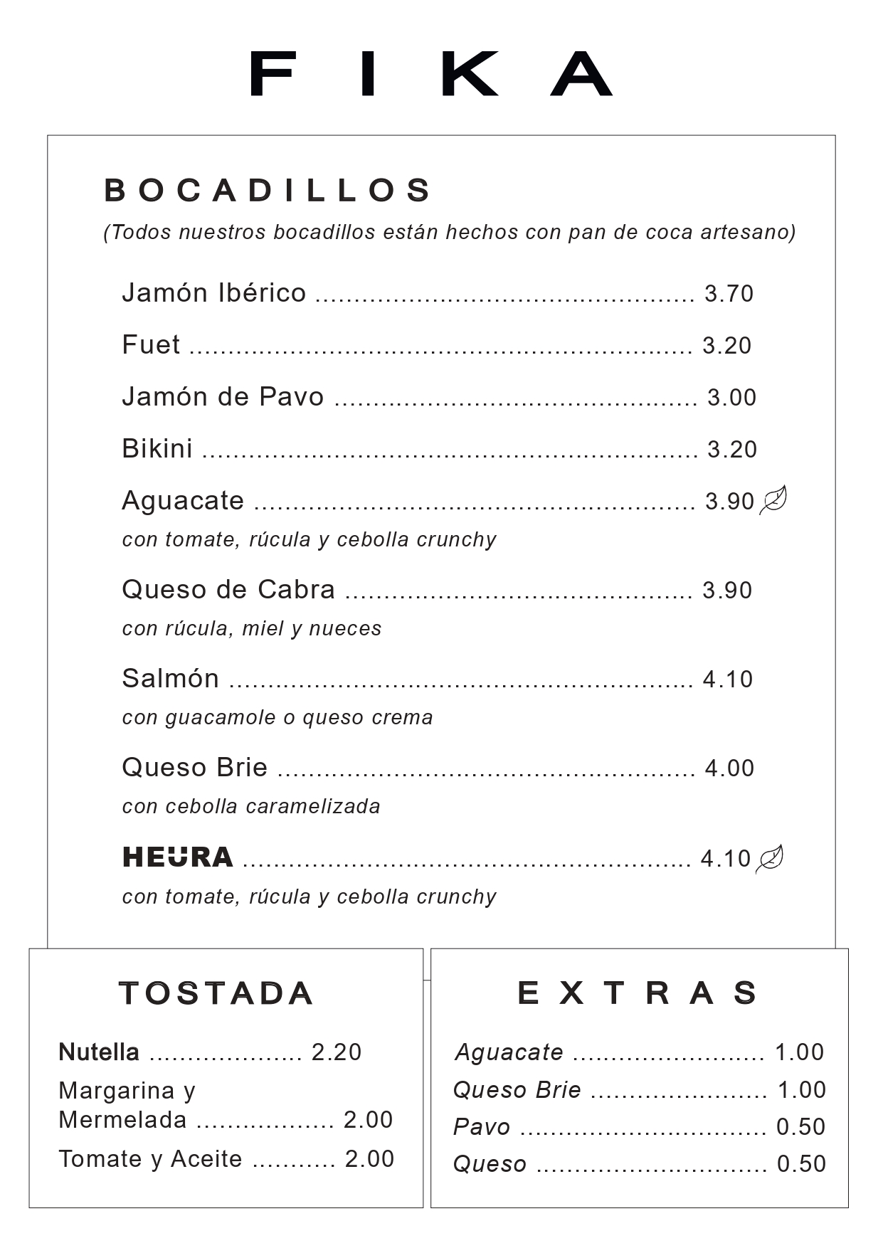Carta - Fika - Fika Coffee - Barcelona